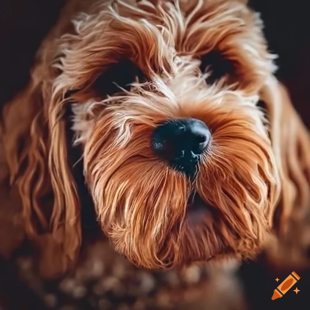 Sad cockapoo dog in kennel at christmas on Craiyon