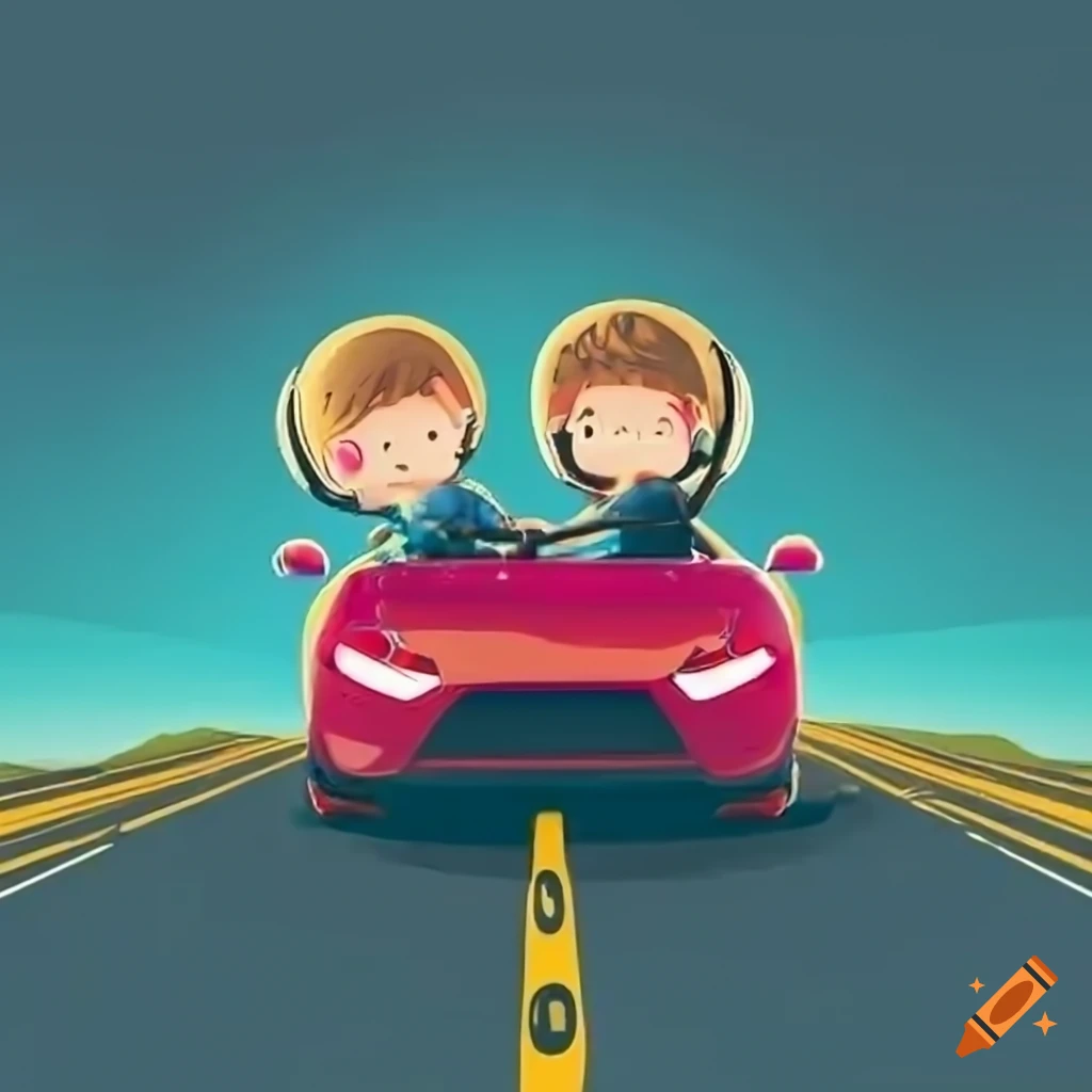 Podcast logo with boy and girl on a car full of sports equipment on ...