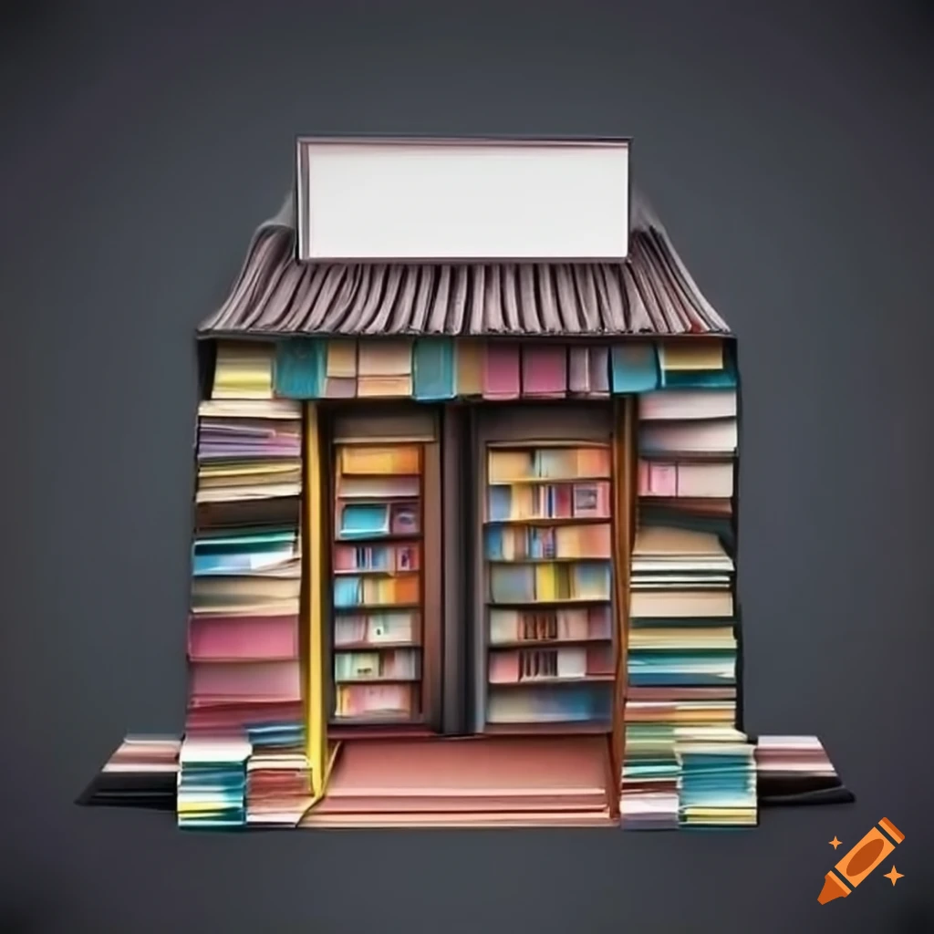 Book store made of books with a blank sign, hyper-realistic paper ...