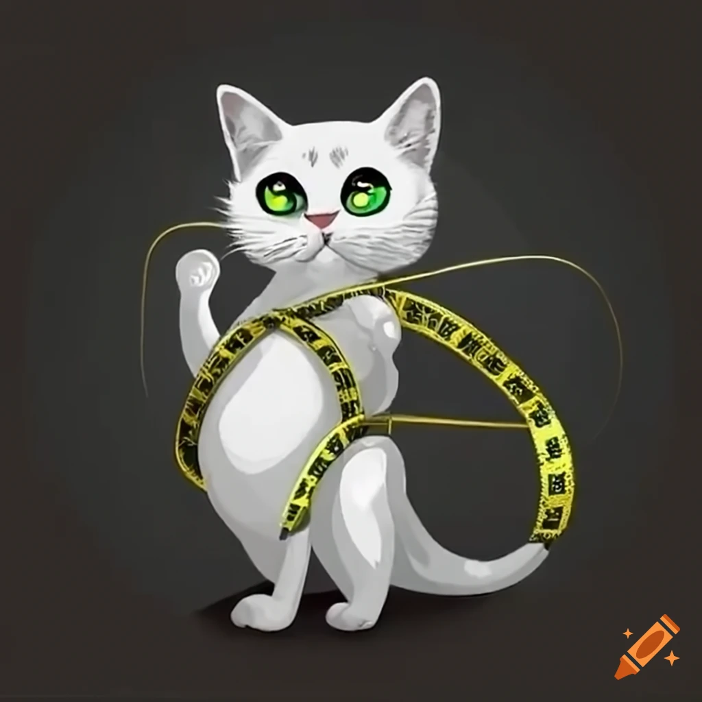 Cat measuring its belly with a tape on Craiyon