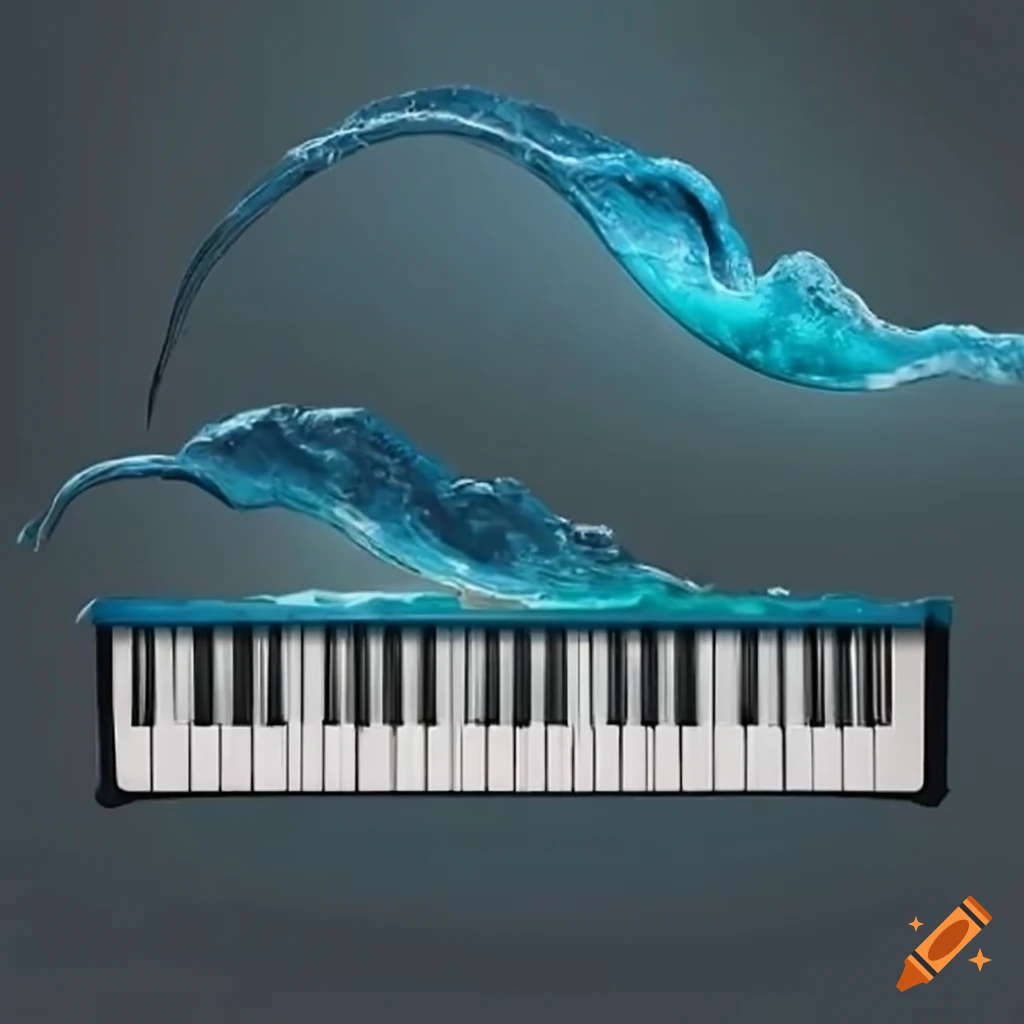 Waves crashing on a piano keyboard on Craiyon