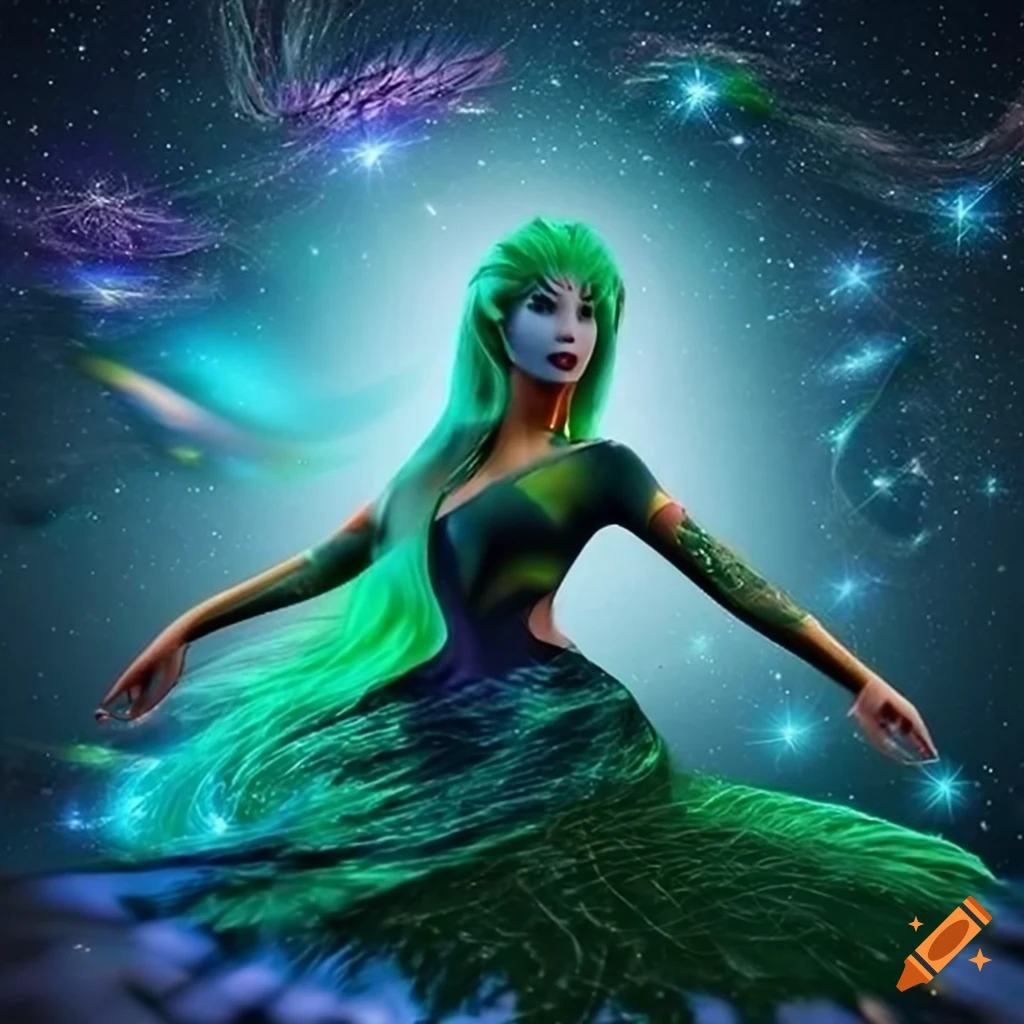 Green hair, goddess(a woman who is adored, especially for her beauty ...