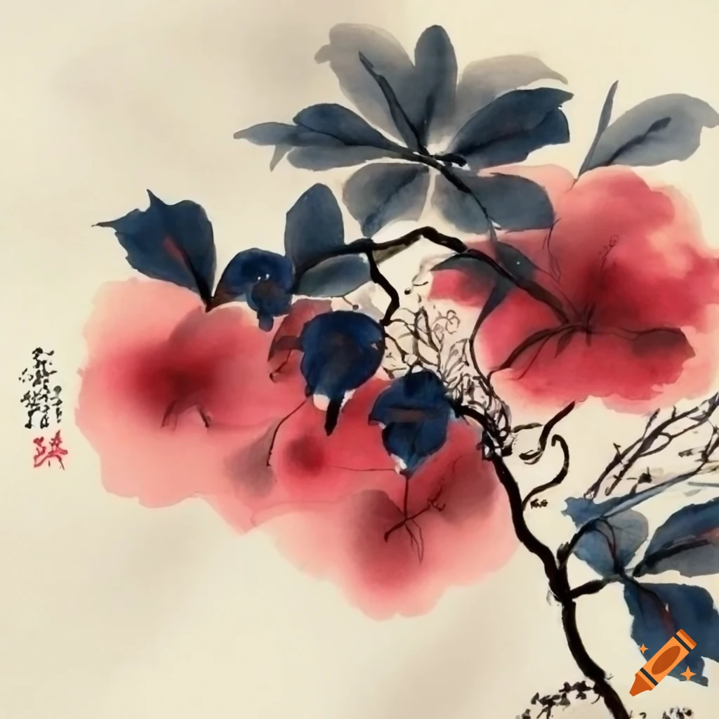 Chinese ink painting of flowers on Craiyon