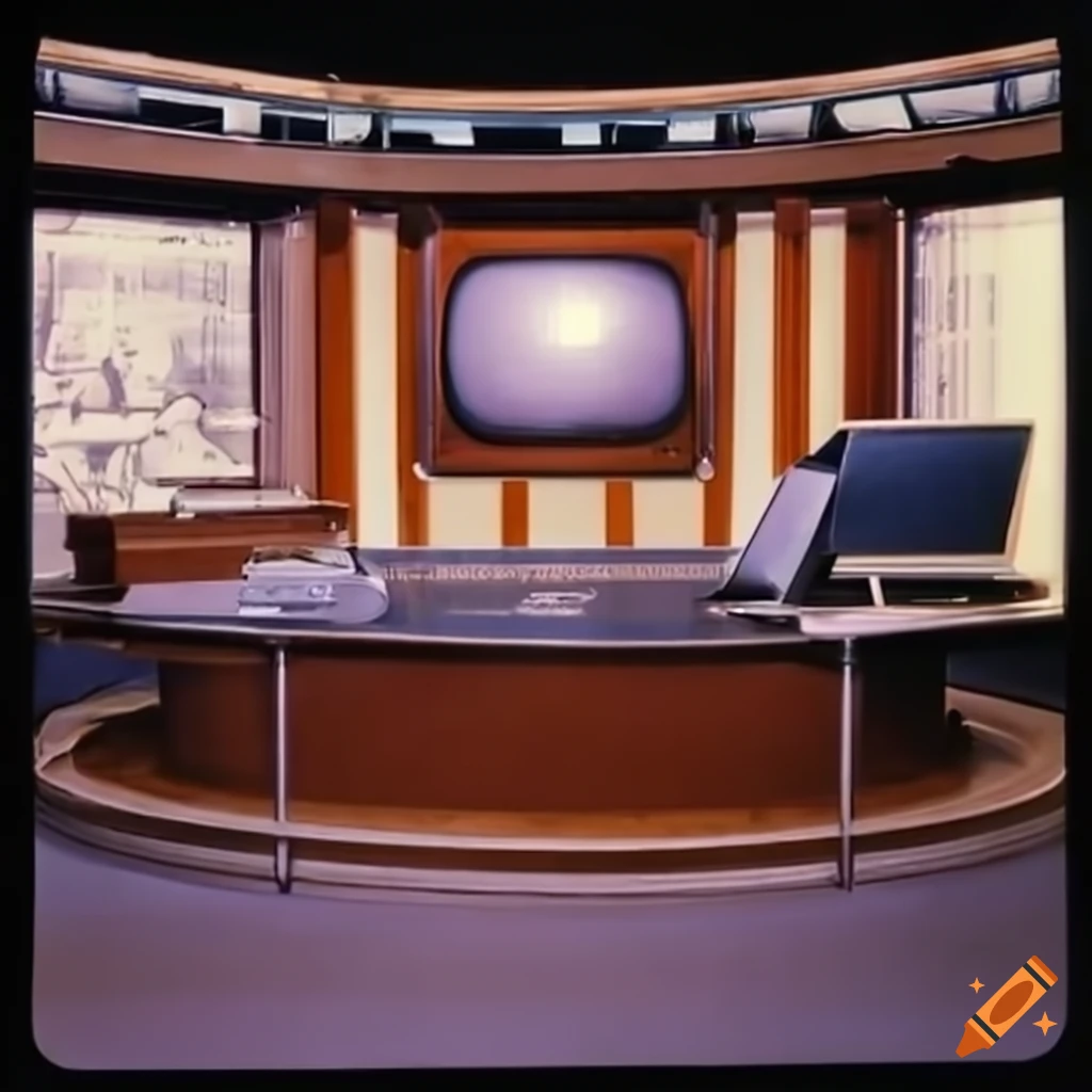 1970s television news room with anchor desk on Craiyon