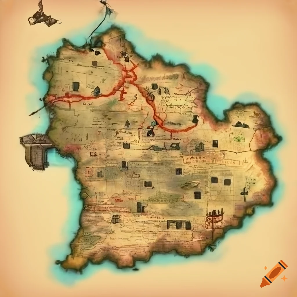Post-apocalyptic medieval regional map with cities, towns, and outposts ...