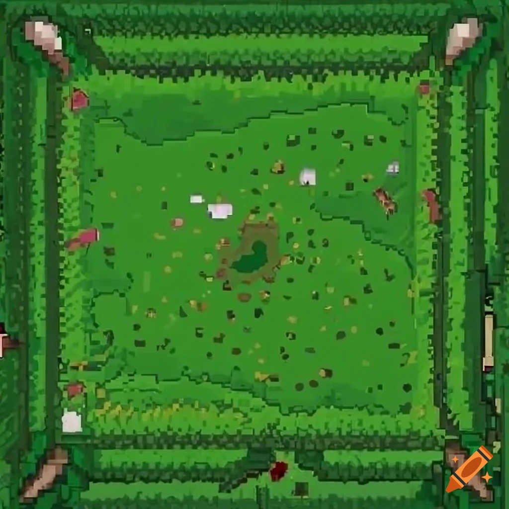 2.5d pixel top-view map art with grass on Craiyon
