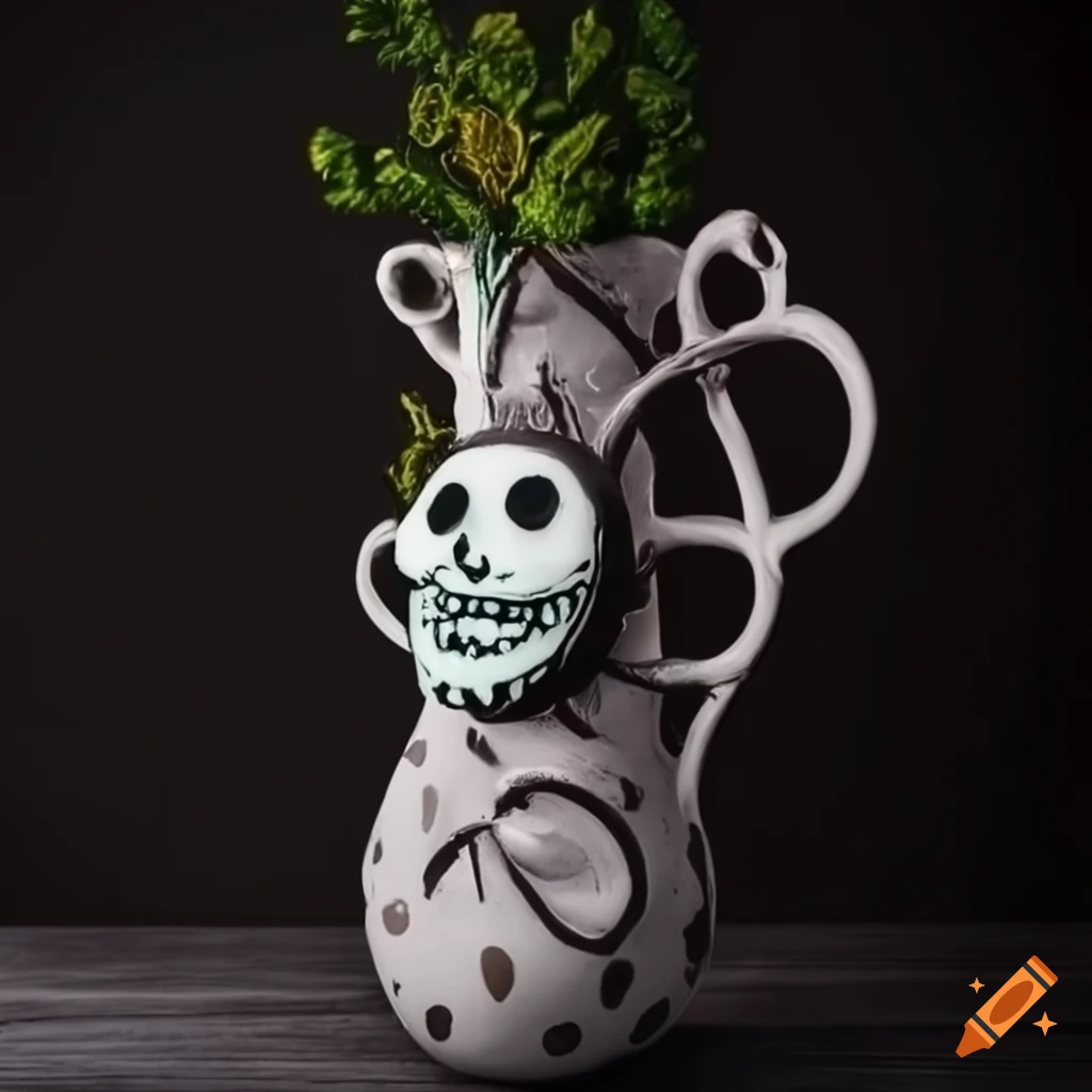 Emporium vase with large handles on a table in the style of tim burton ...