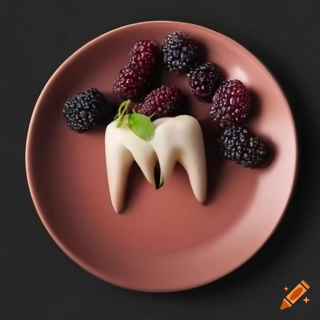 Tooth on a plate with mulberry on Craiyon