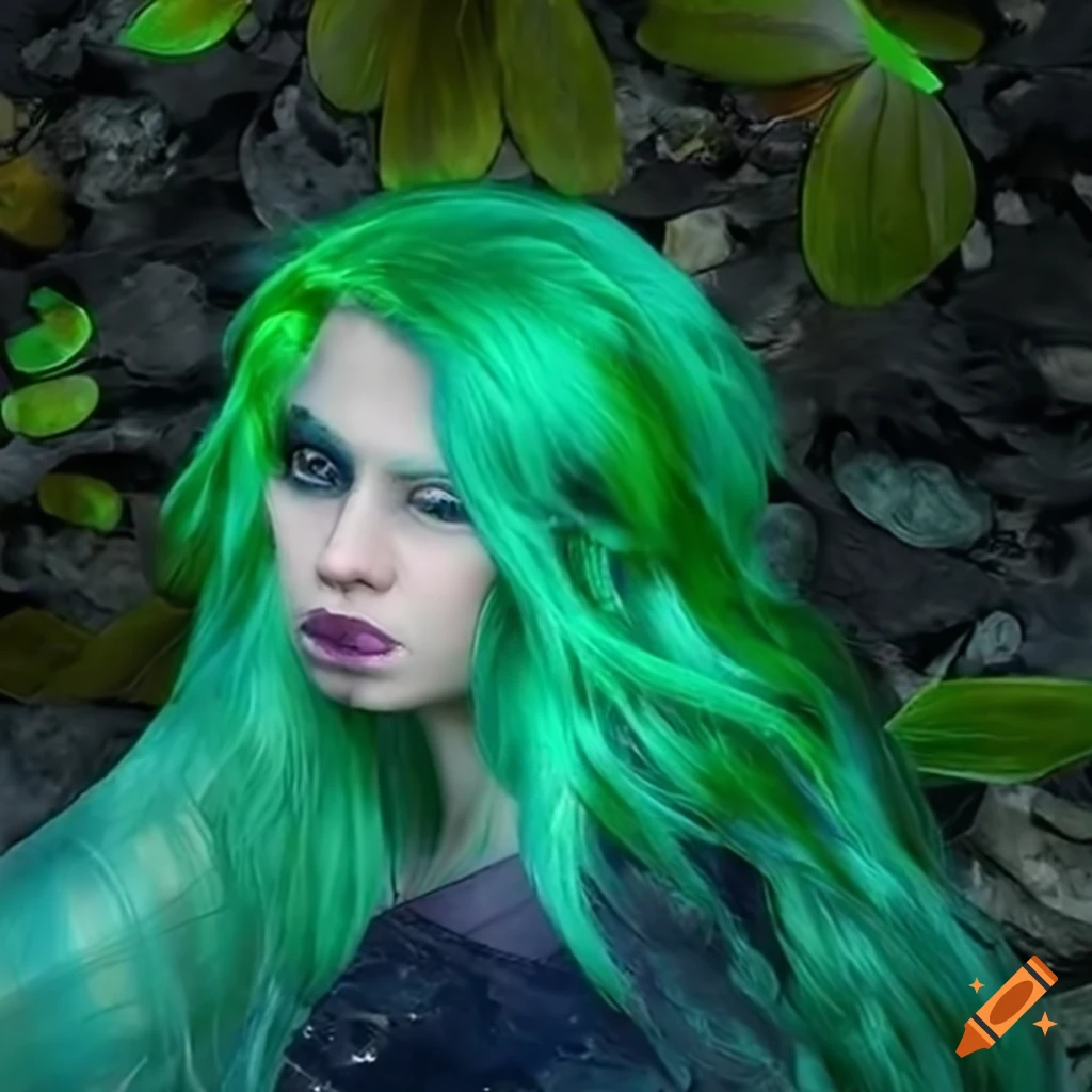 Green Hair Goddessa Woman Who Is Adored Especially For Her Beauty In A Traditional Christian