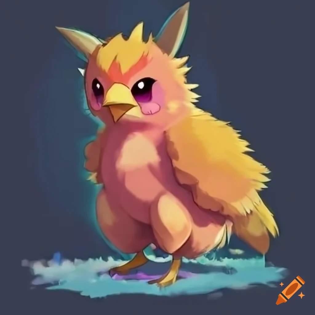 Fluffy and cute bird-like pokemon with a big mane and oversized ...