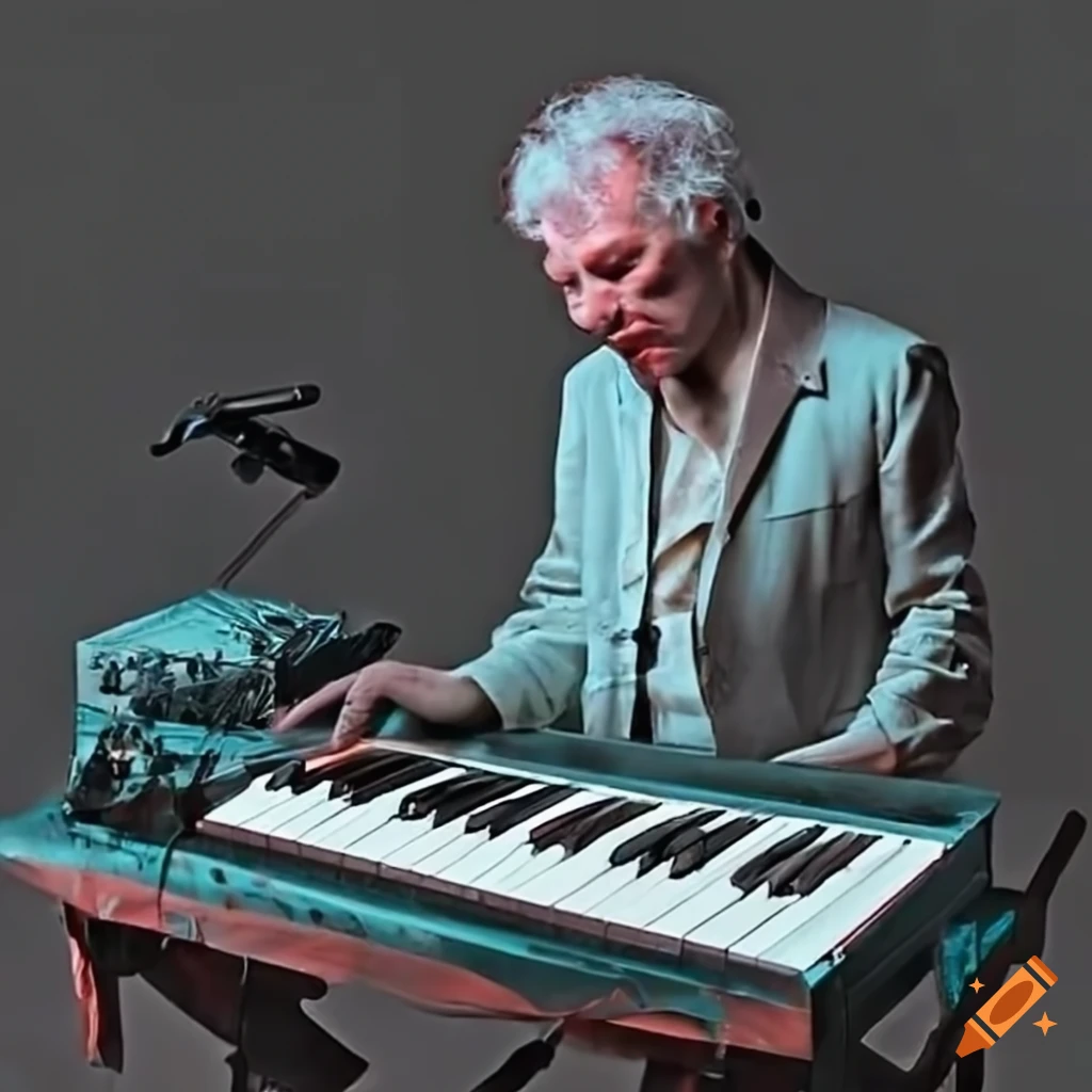 Avantgarde musician playing a synthesizer on Craiyon