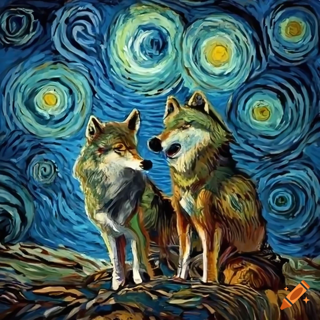 Romantic wolves inspired by van gogh in 4k resolution on Craiyon