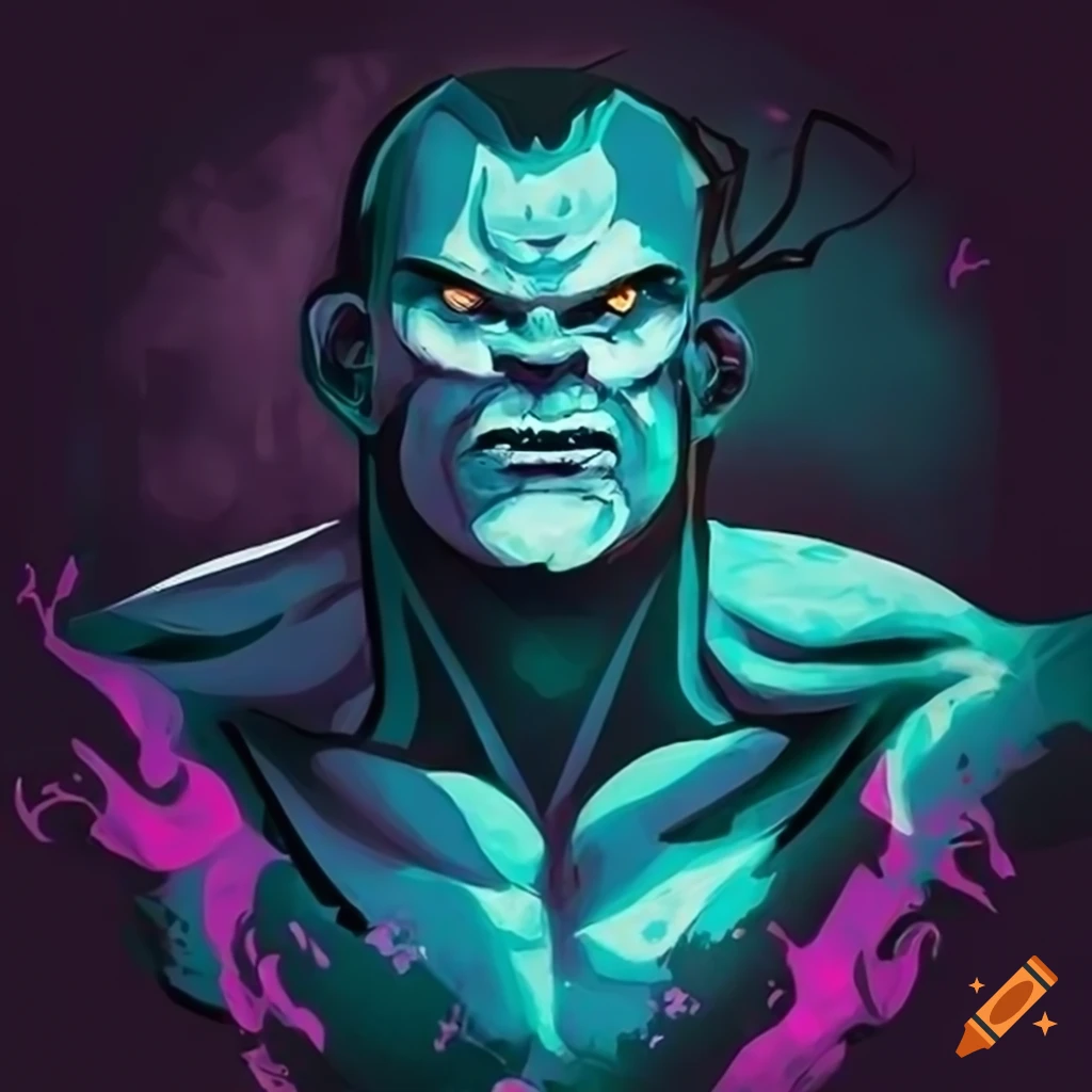 Art depicting a powerful and menacing figure for a fitness brand on Craiyon