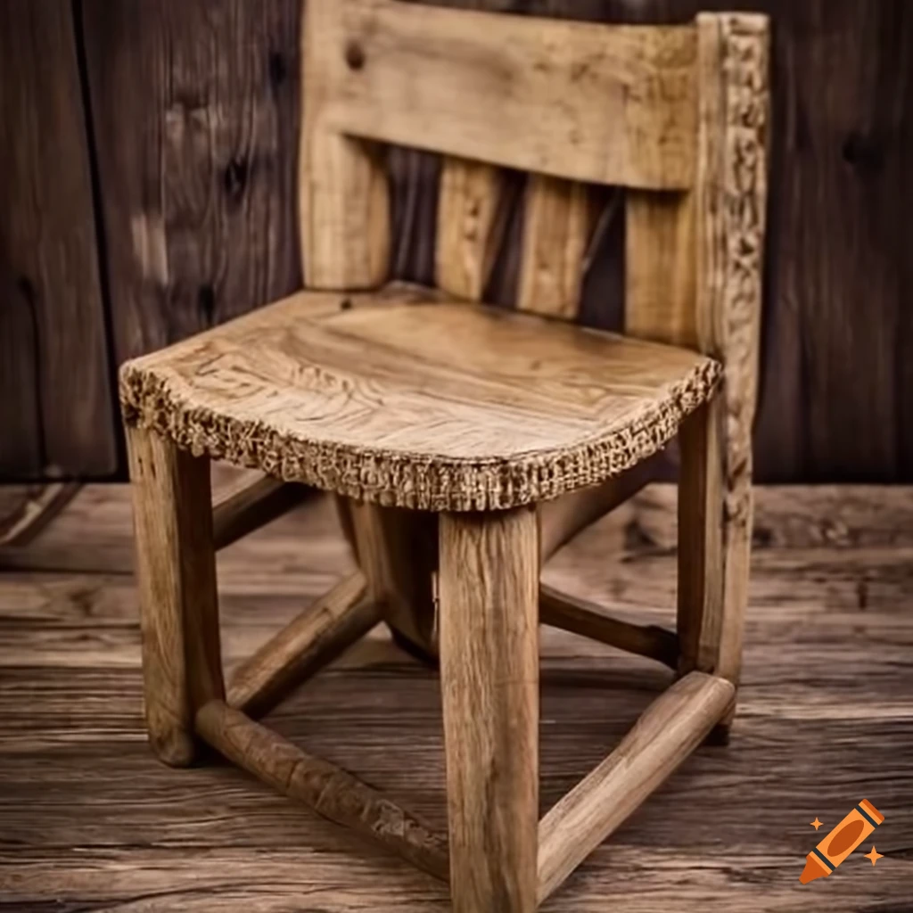 Rustic wooden chair with intricate handcrafted designs on Craiyon
