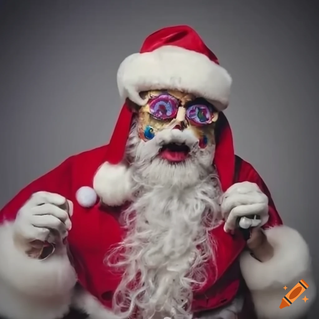 Santa with an intense expression and x eyes on Craiyon
