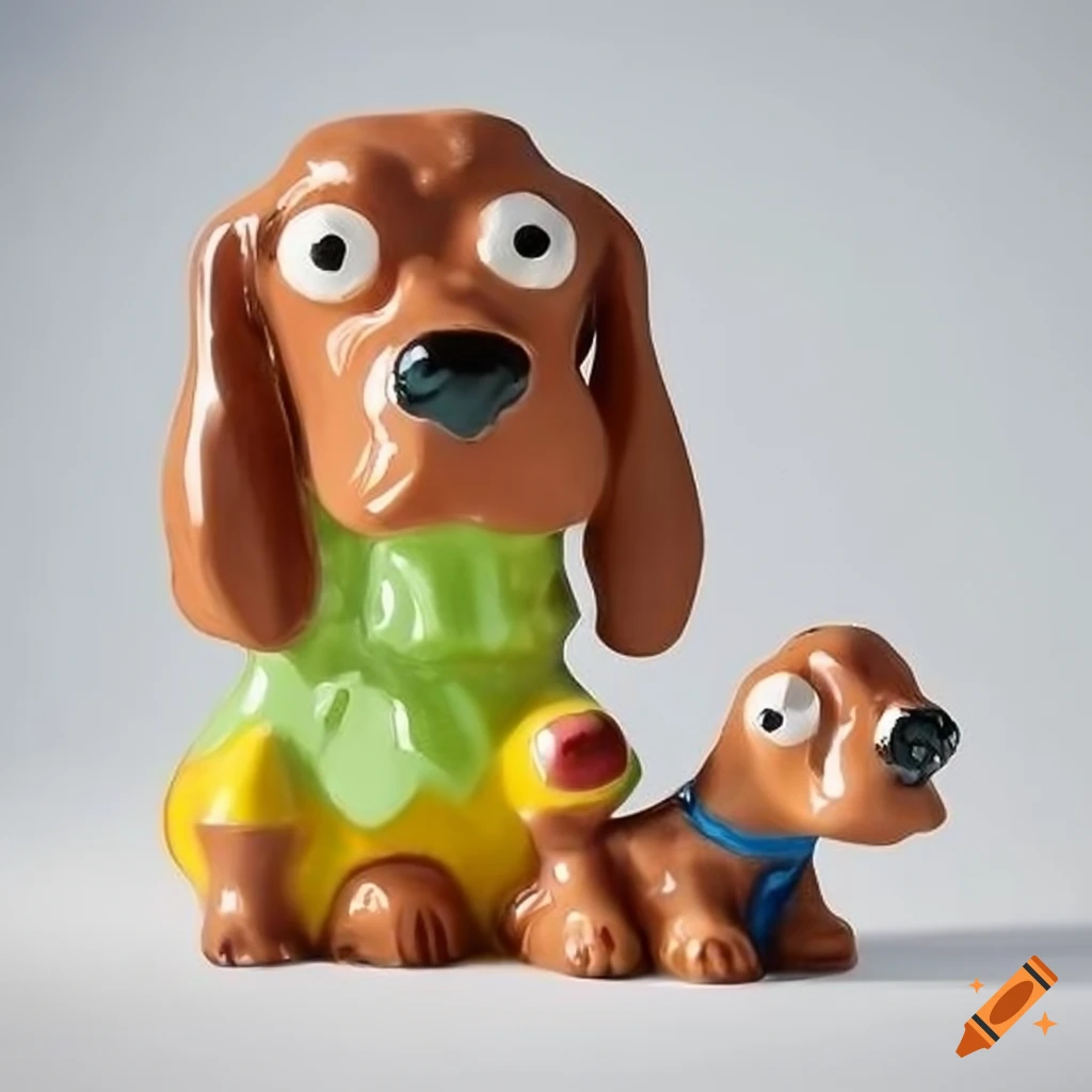 Simpsons dog ceramic playing with 2 other ceramic dogs on Craiyon