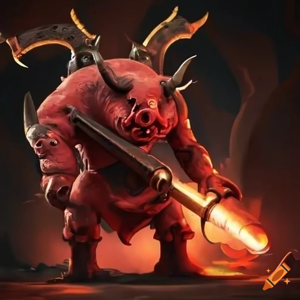 Red pig combat plane with cannon and demon on Craiyon