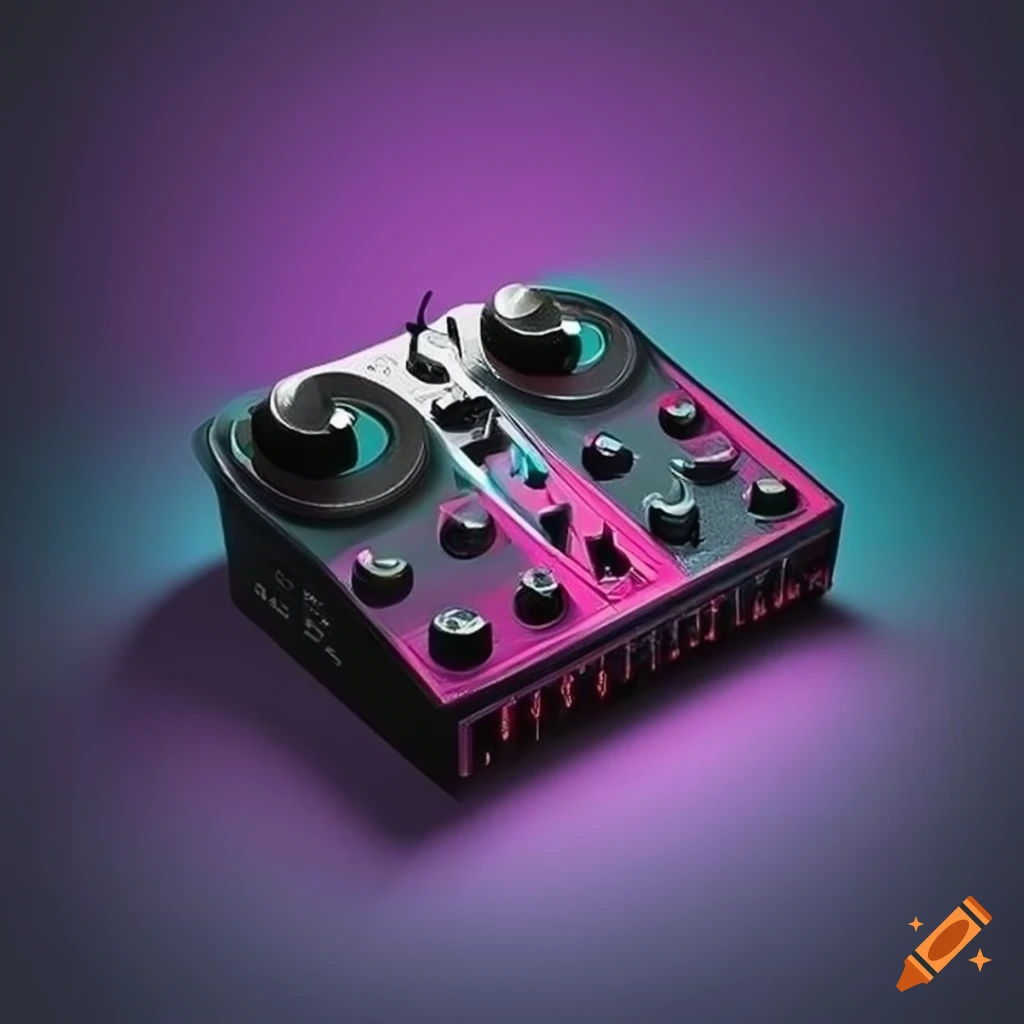 DJ controllers with wires in a hyper-realistic technological setup on ...