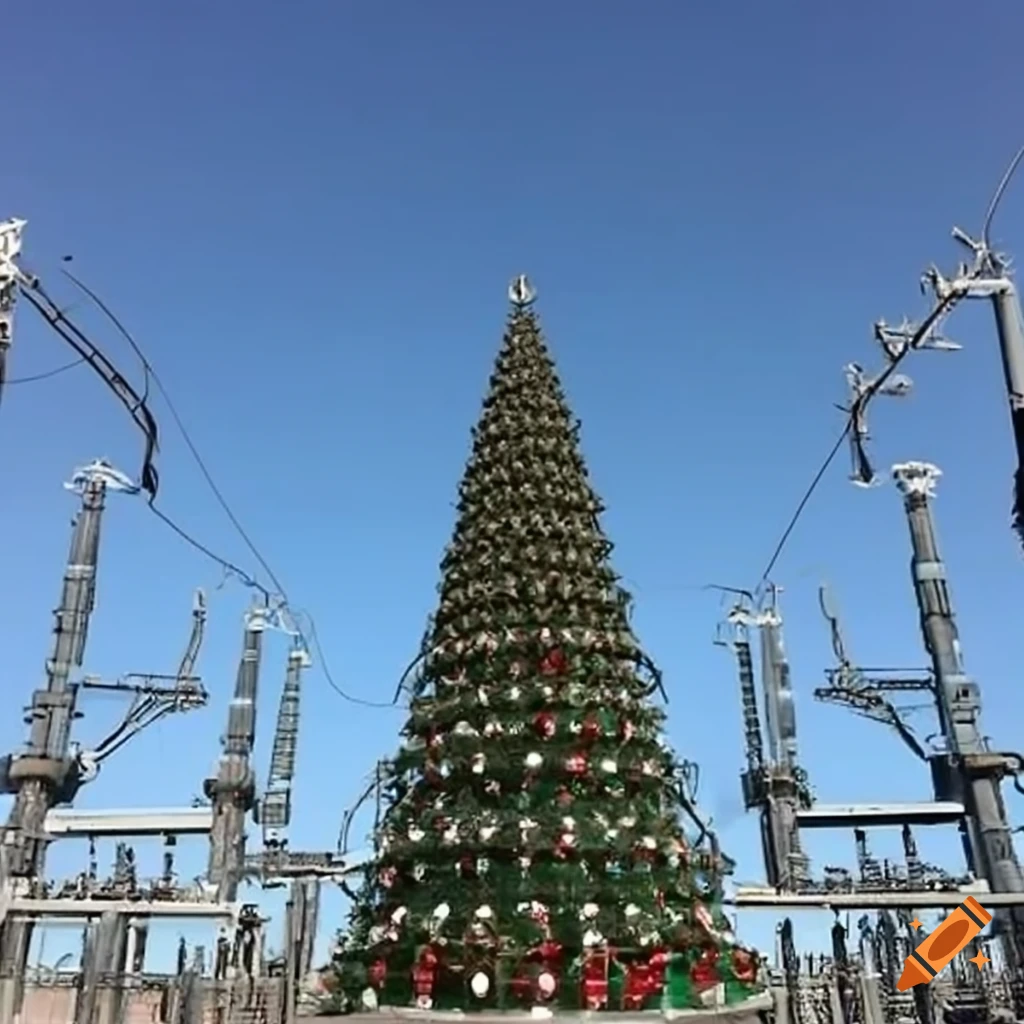 Christmas tree by an electrical substation on Craiyon