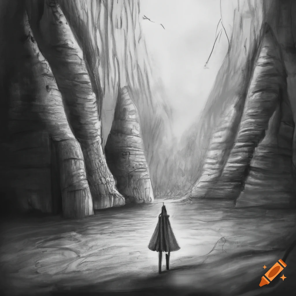 Pencil drawing of a mysterious place on Craiyon