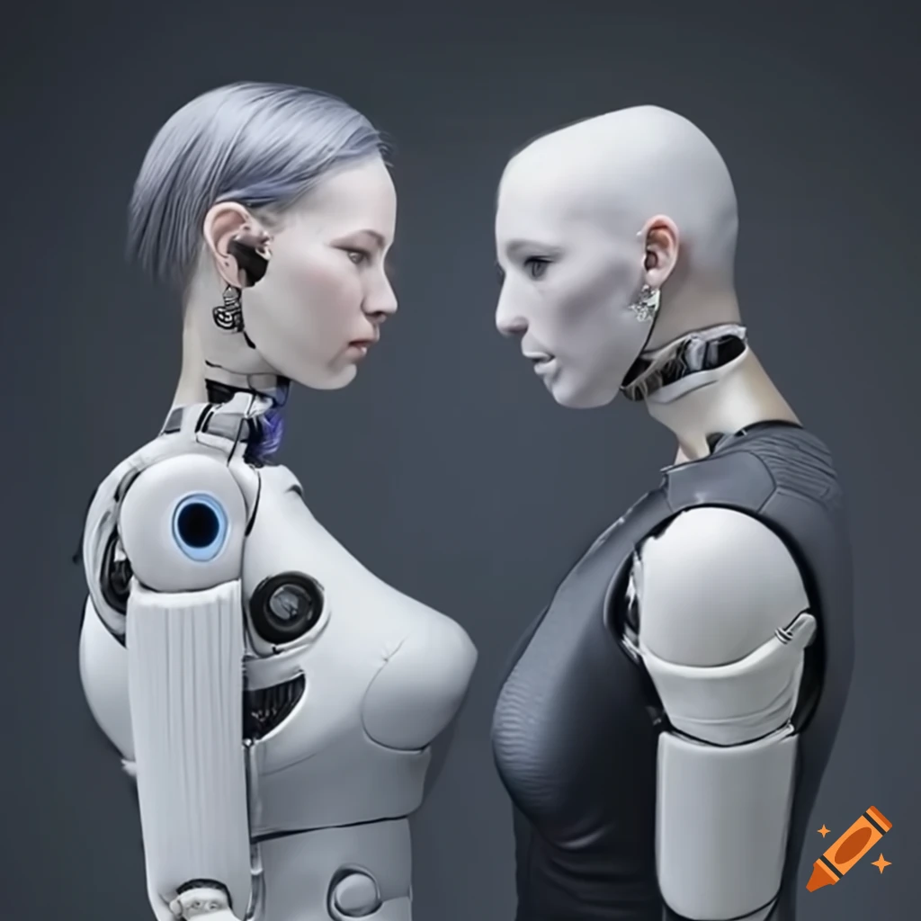 Hyperrealistic ai robot couple with human features on Craiyon