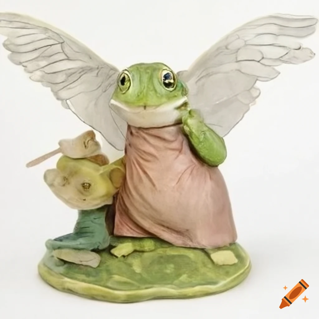 Frog with wings in a beatrix potter style on Craiyon