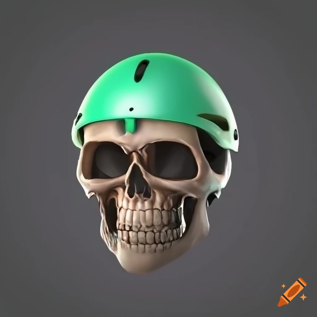 Skull wearing a cycling helmet in 3D on Craiyon