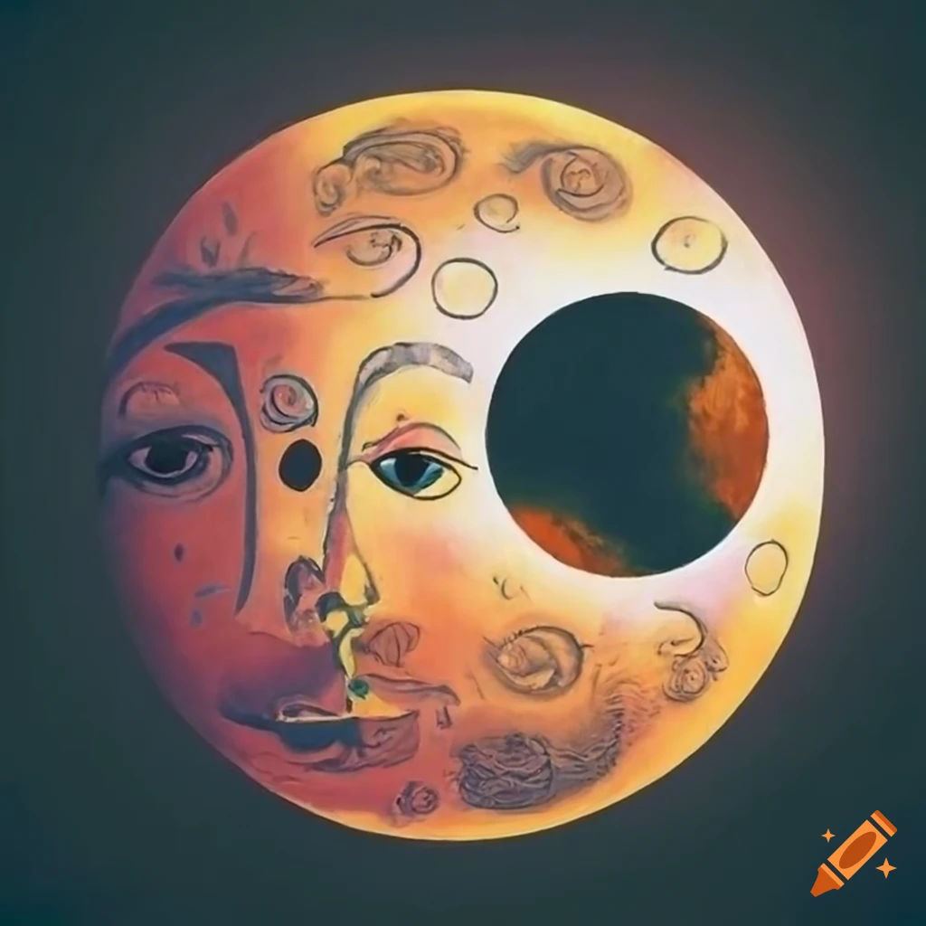 Sun and moon crossing in front of an eclipse in picasso style on Craiyon