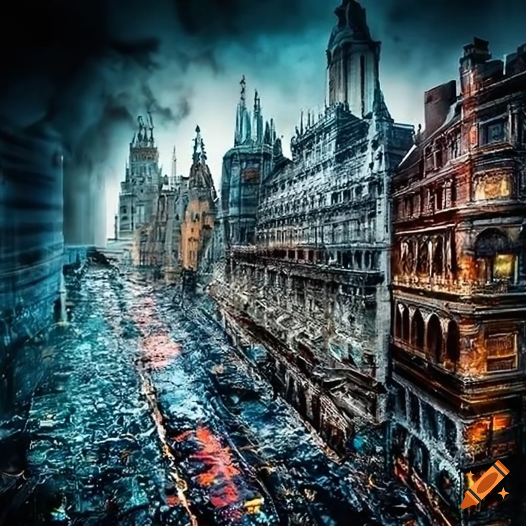 Apocalyptic scene depicting world chaos and destruction on Craiyon