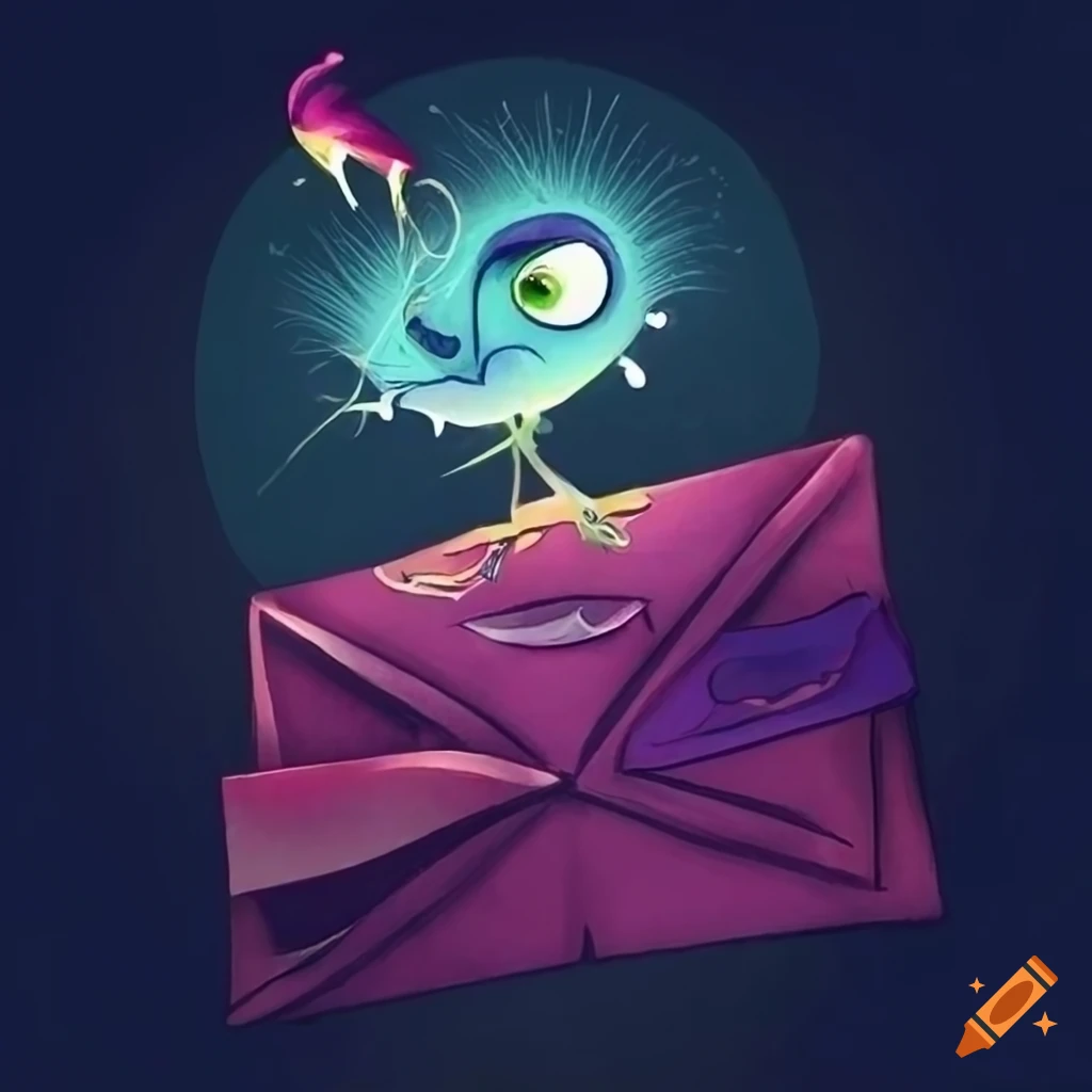Tim burton-style shooting star and bird with envelope on Craiyon