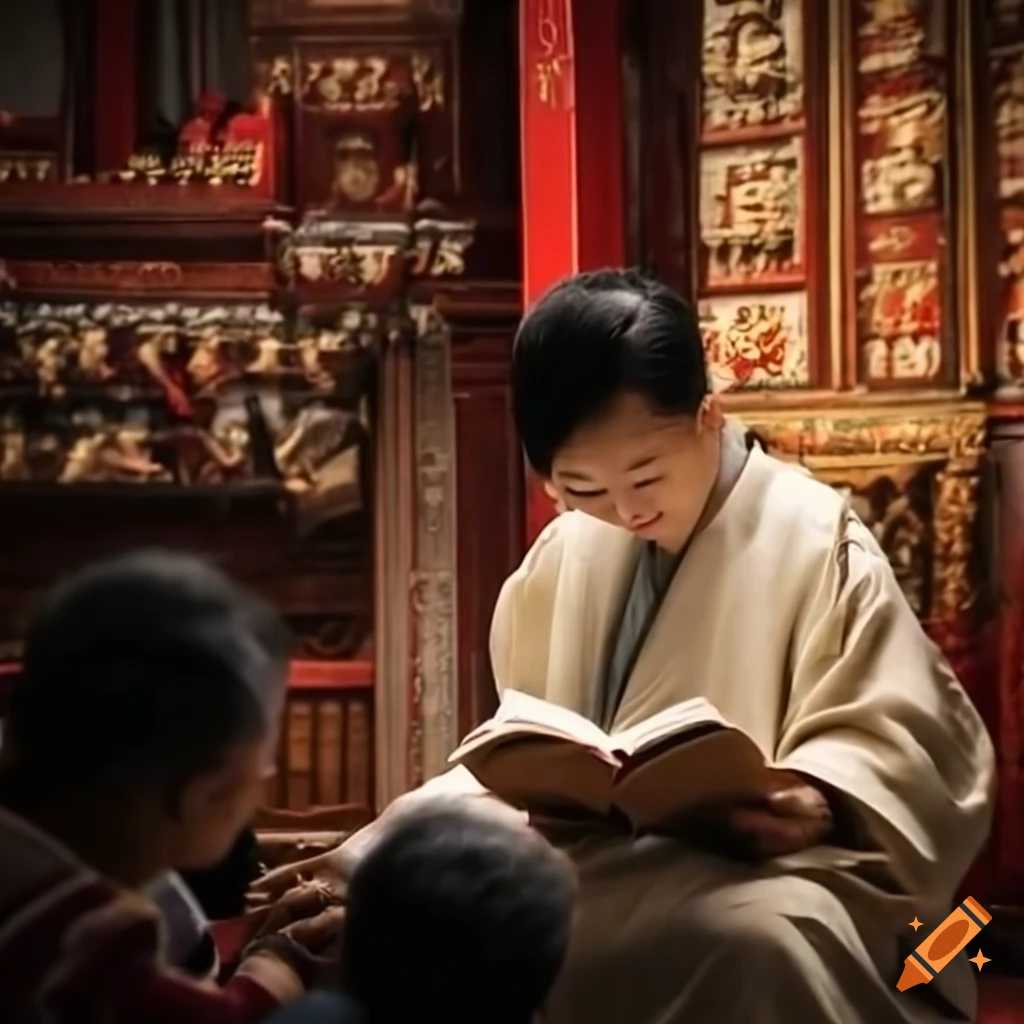 Chinese people reading confucius on Craiyon