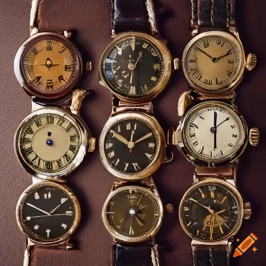 Collection of vintage watches on a table on Craiyon