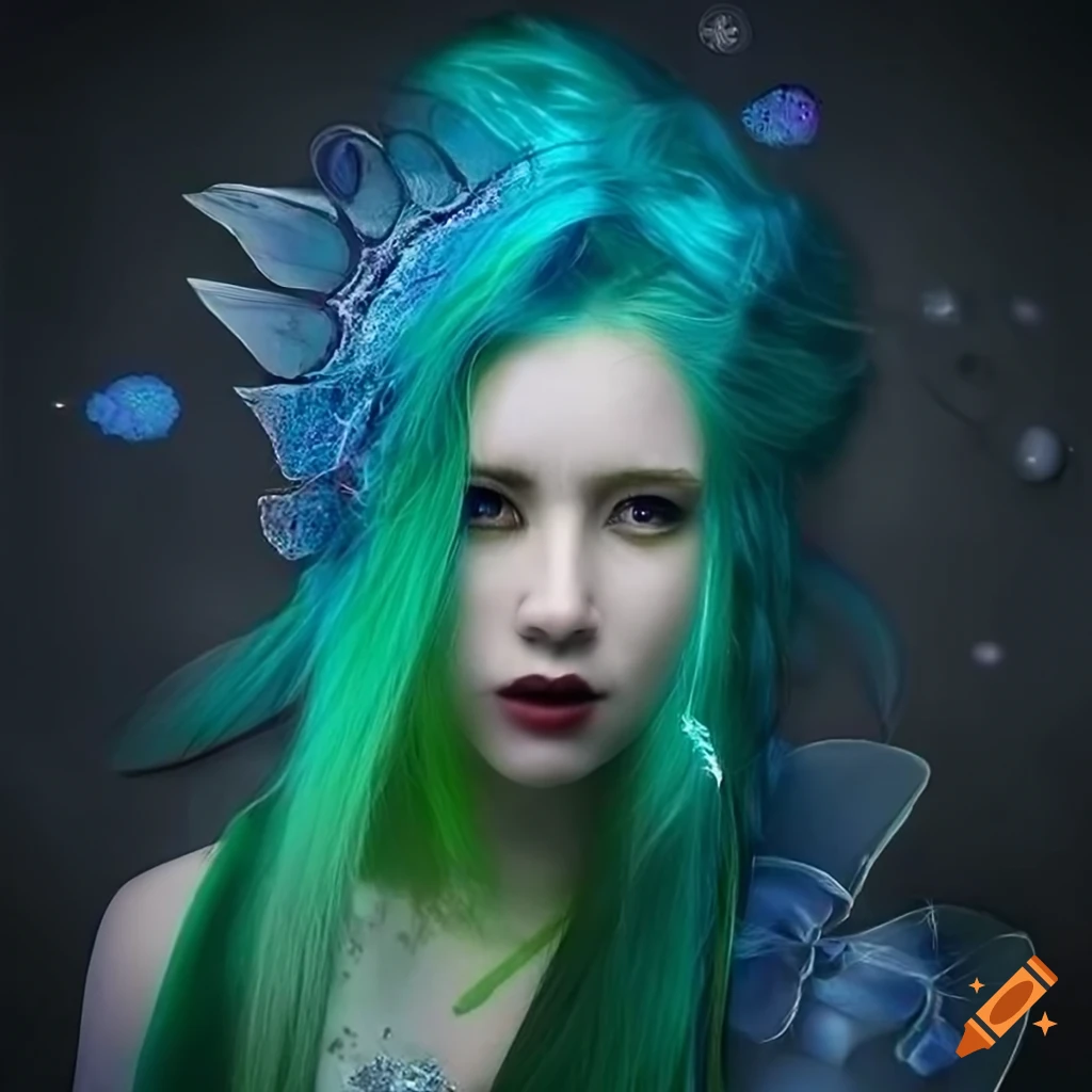 Green Hair Goddessa Woman Who Is Adored Especially For Her Beauty In A Traditional Christian