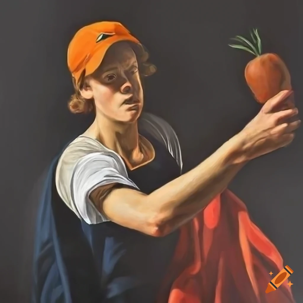 Jannik sinner atp tennis player holding a carrot in the style of ...
