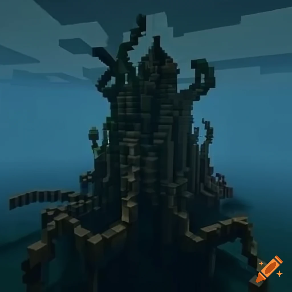 Epic h.p. lovecraft themed minecraft build on Craiyon