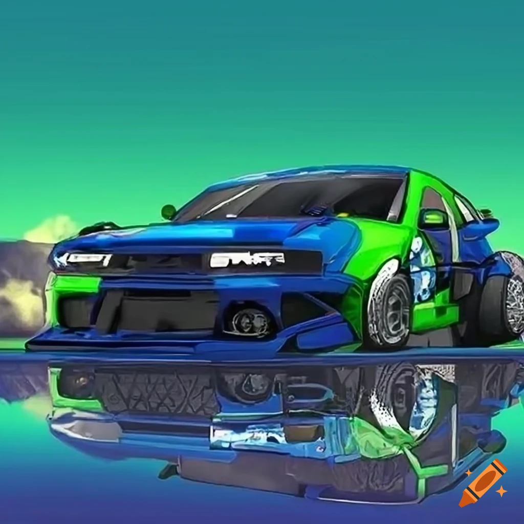 Green and blue phonk style drift cars wallpaper in 2160p 80s style on ...