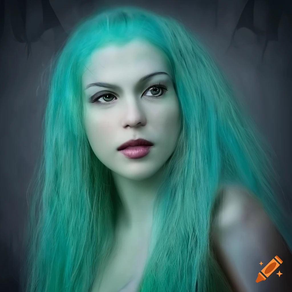 Green Hair Goddessa Woman Who Is Adored Especially For Her Beauty In A Traditional Christian