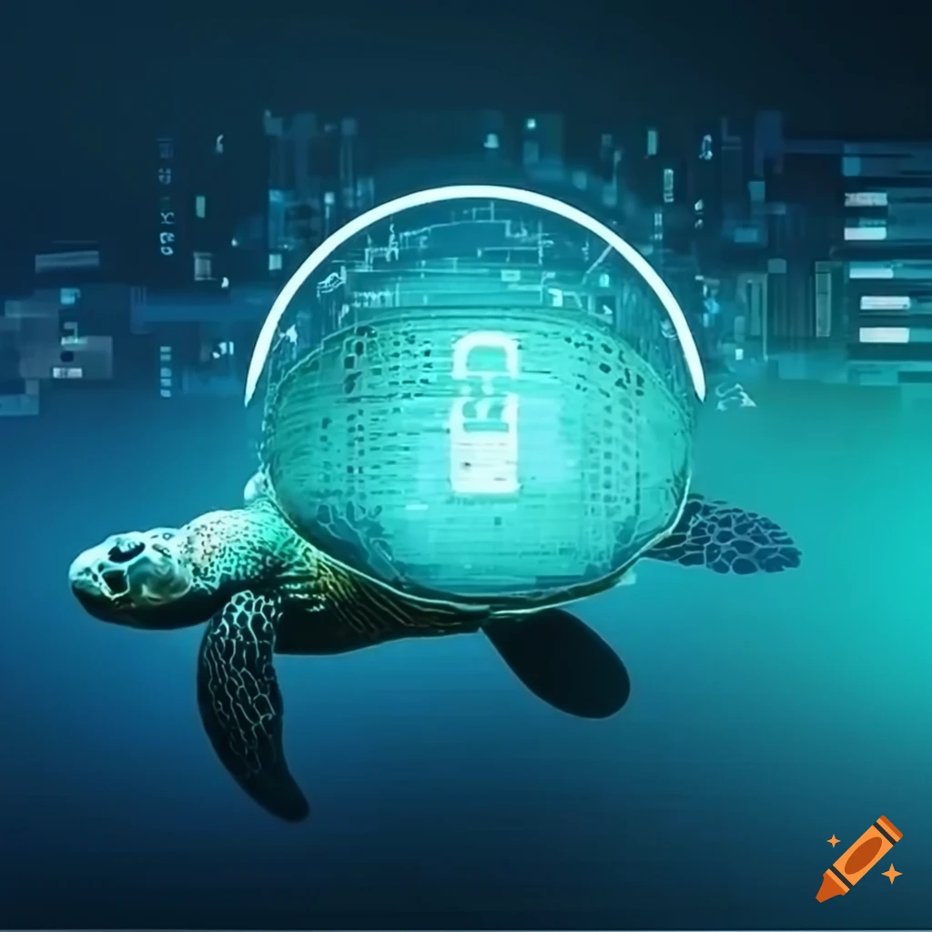 Cyber security concept with a sea turtle on Craiyon