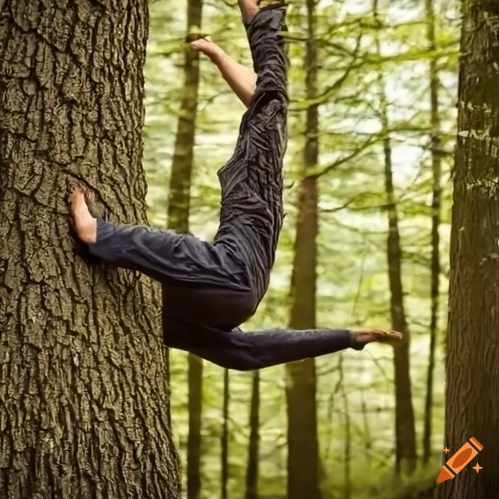 Man falling from a tree in the forest with a sheet on Craiyon
