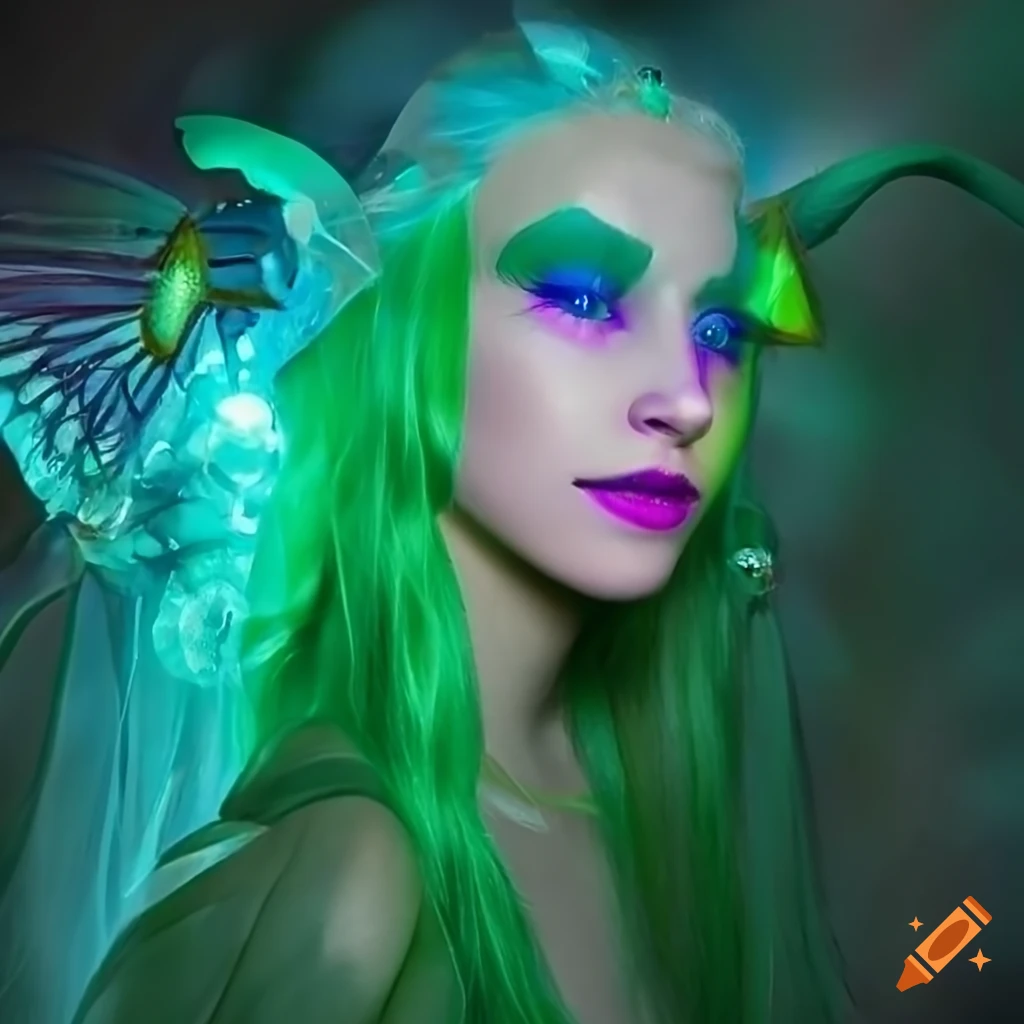 Green Hair Goddessa Woman Who Is Adored Especially For Her Beauty In A Traditional Christian