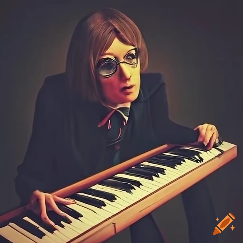 Avant-garde musician playing a unique synthesizer on Craiyon