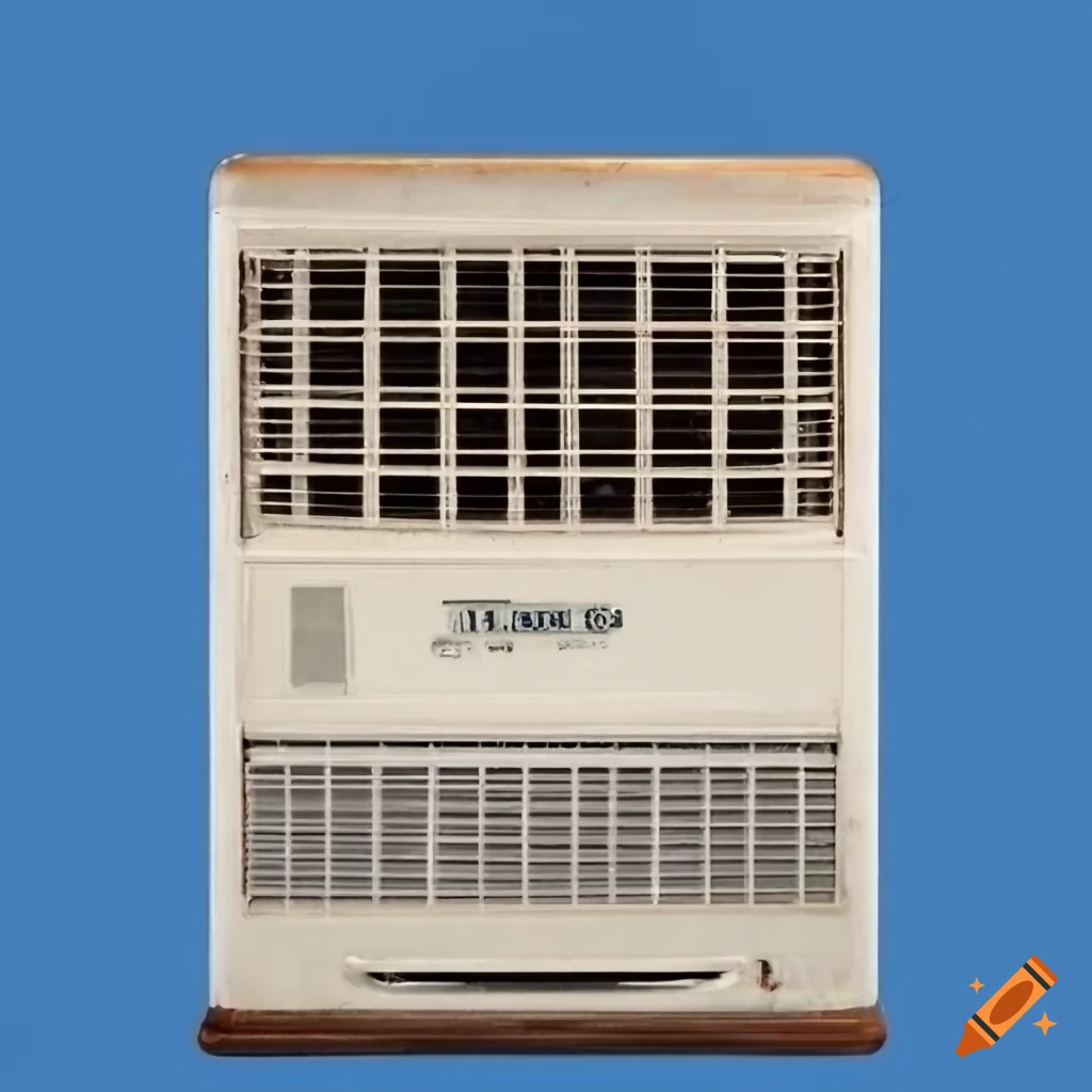 Old large air conditioning unit against a blue background on Craiyon