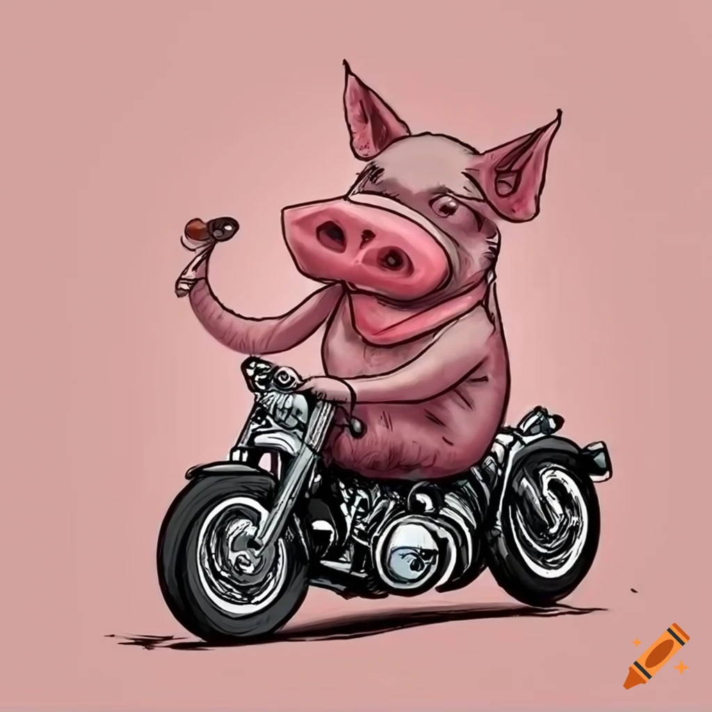Pig sitting on Harley Davidson motorcycle on Craiyon