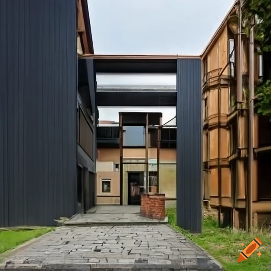 Modern service building in the context of existing architecture in a ...