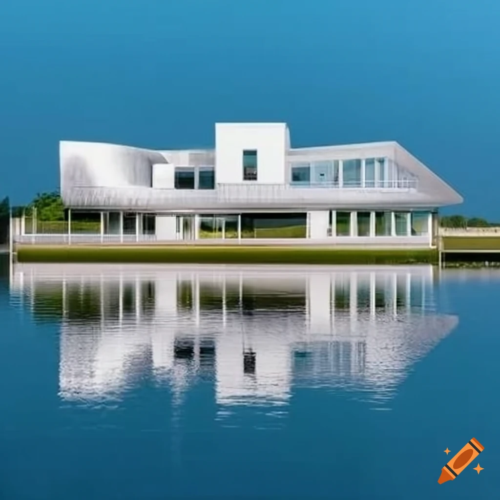 Contemporary white building with green roofs in a sustainable park on ...