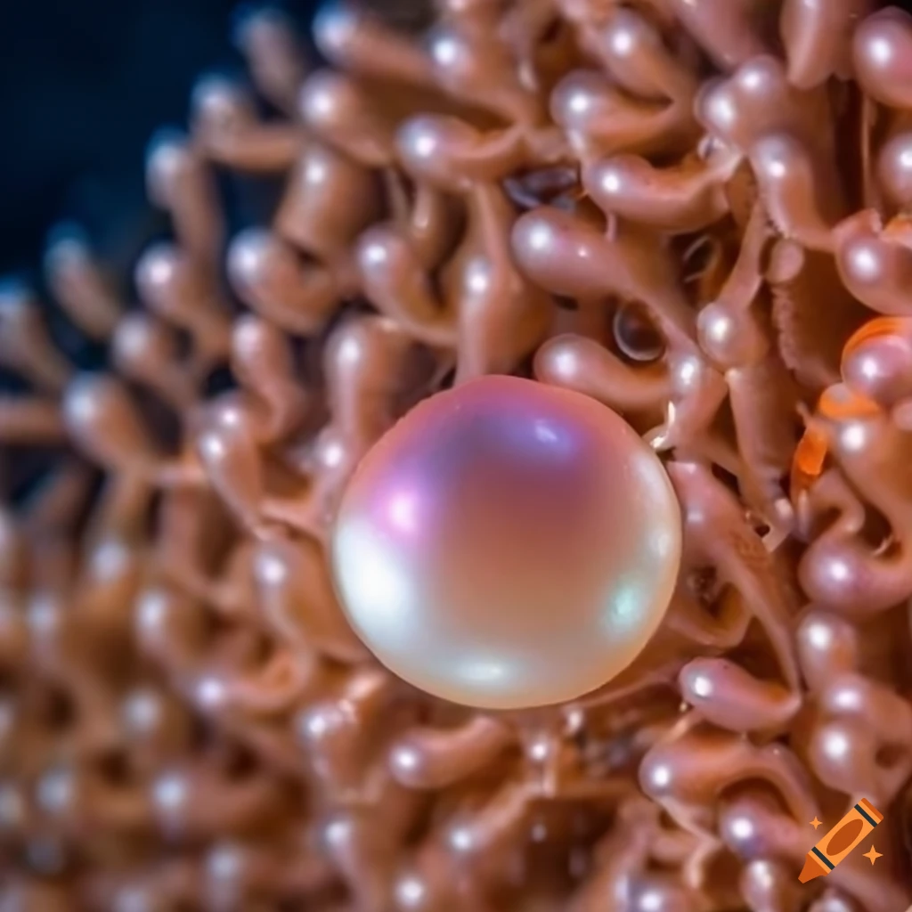 Graceful mermaid with priceless pearls in vibrant coral under clear ...