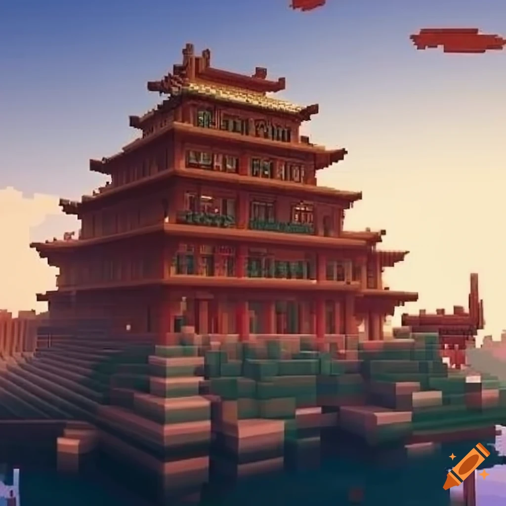 Epic ancient china themed minecraft build on Craiyon