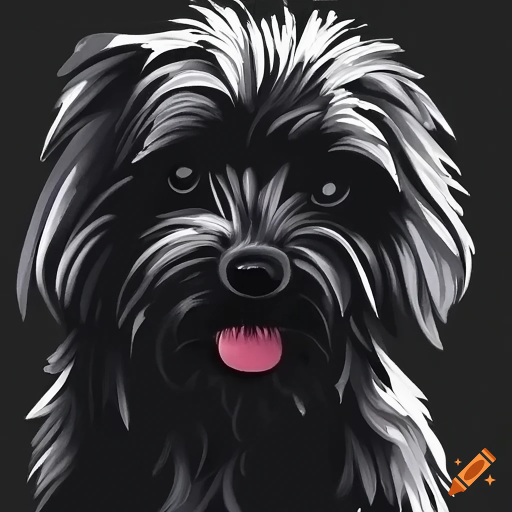 Small fluffy black yorkie poo with white highlights on Craiyon