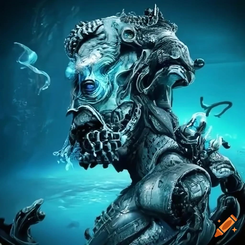 Robot version of the sea god zeus underwater on Craiyon