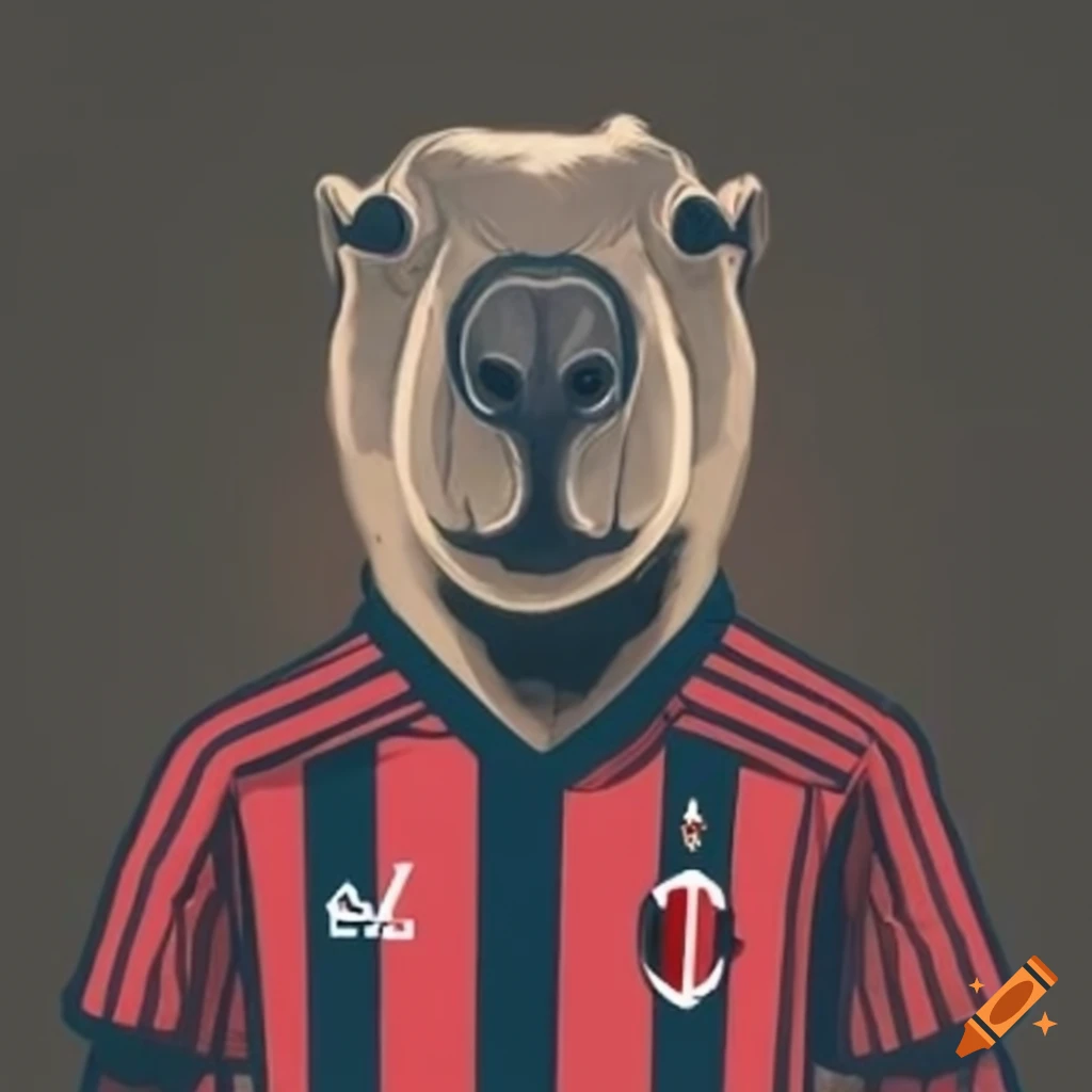 Capybara wearing a milan football club uniform on Craiyon